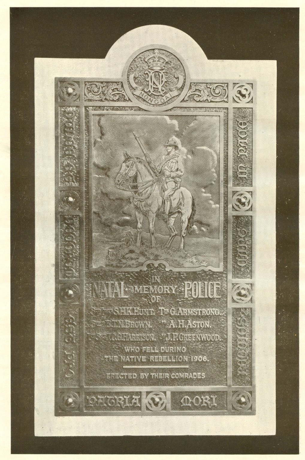 Plaque: Natal Police (Colonial) - St Peters Cathedral, Pietermaritzburg ...